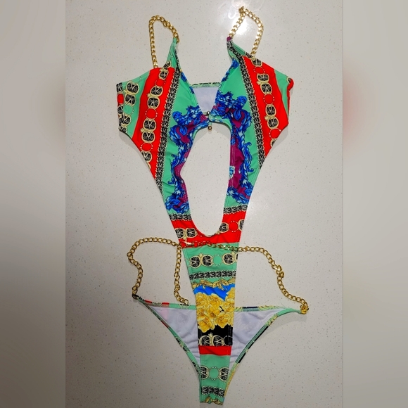 Swim | Sexy Bathing Suit With Gold Chain Straps And Matching Cover Up ...